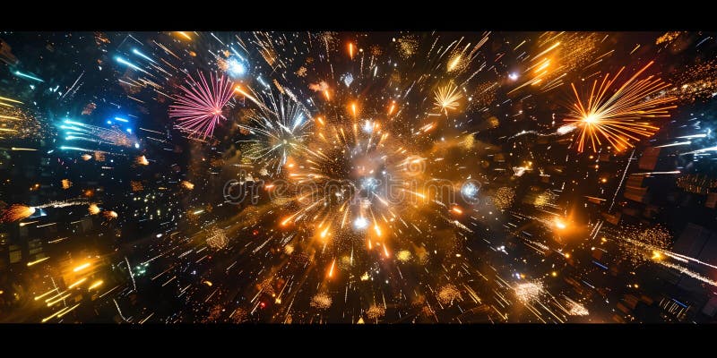 Vibrant Firework Display Unfolding in the Night Sky. Wide Panoramic ...