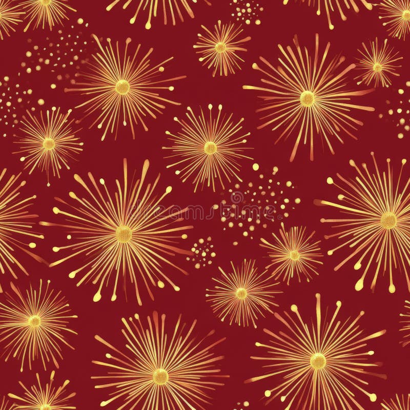 Vibrant Firework Pattern Golden Bursts Against Deep Red Background ...