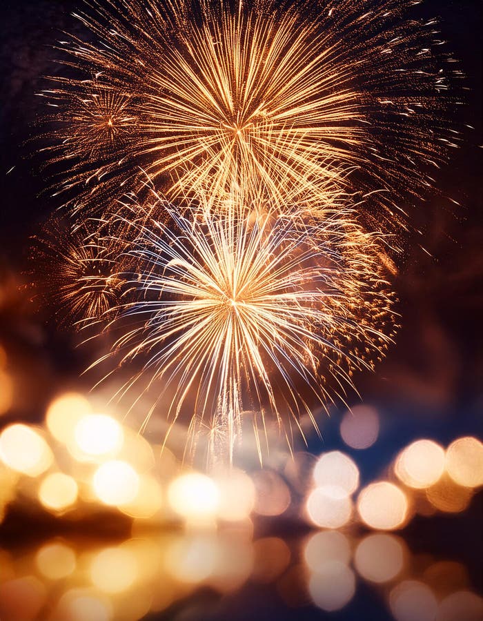A Vibrant Fireworks Burst in the Night Sky, a Spectacle of Light and ...
