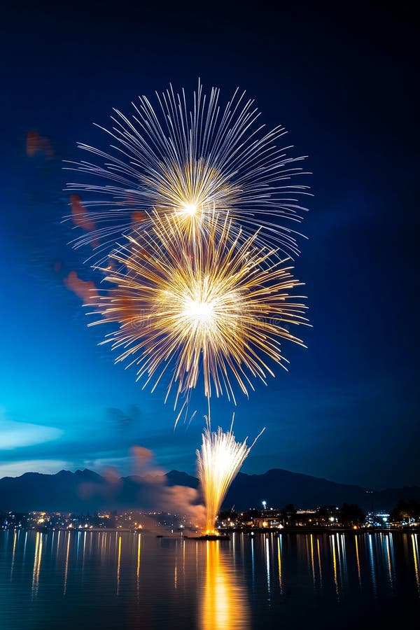 Vibrant Fireworks Illuminate the Night Sky Above a Bustling Cityscape ...