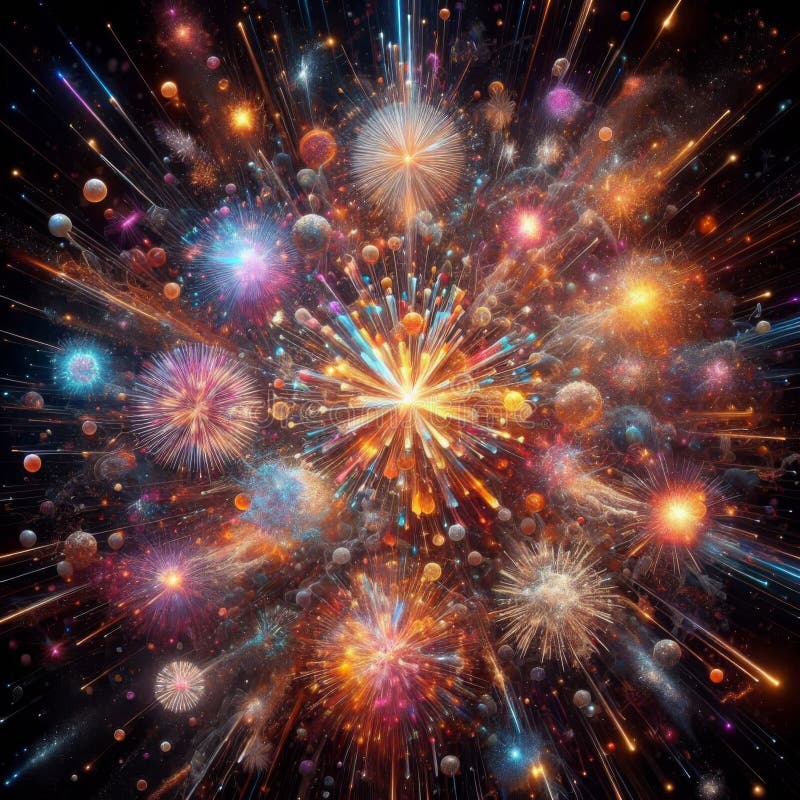 Vibrant Fireworks Bursting in Various Colors Against Black Background ...