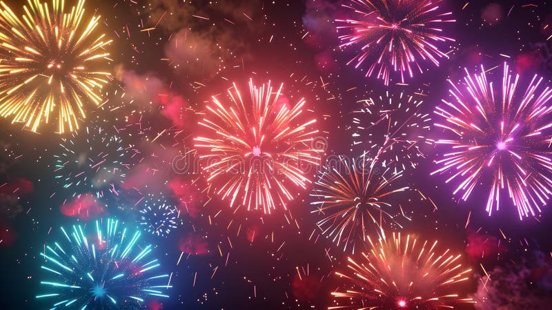 Vibrant Fireworks Display, Exploding Colors Light Up the Night Sky with ...