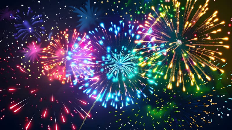 Vibrant Fireworks Display, Exploding Colors Light Up the Night Sky with ...