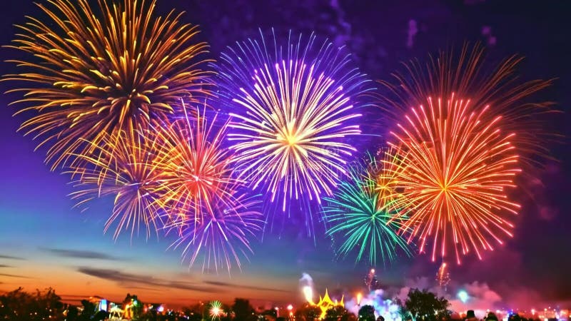 Vibrant Fireworks Display Exploding in the Night Sky Over a City ...