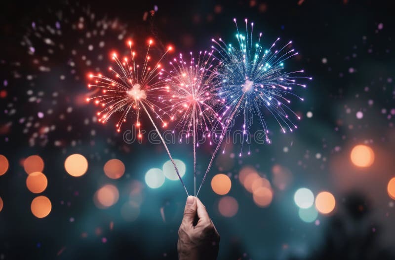 Vibrant Fireworks Display Illuminating Night Sky Over Celebratory Event ...