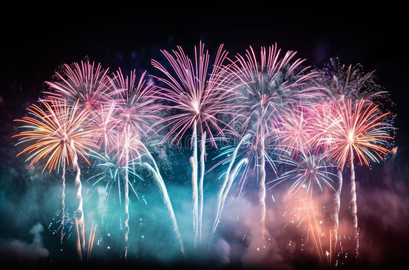 Vibrant Fireworks Display Illuminating Night Sky Over Celebratory Event ...