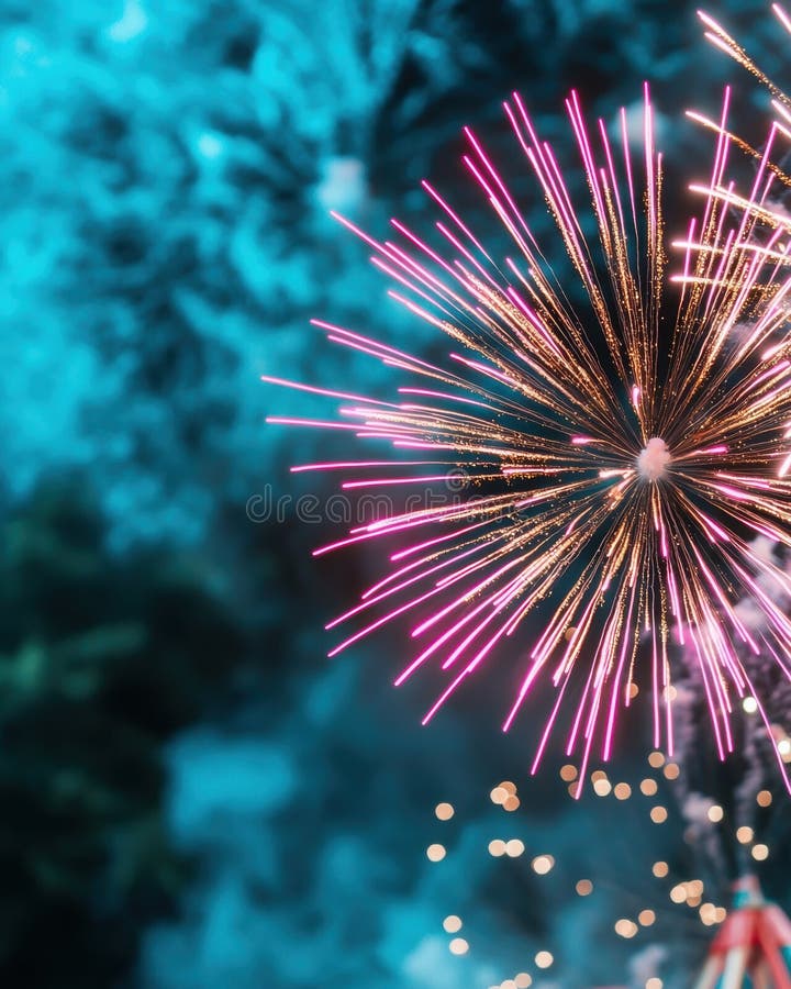 Vibrant Fireworks Display Lighting Up the Night Sky Stock Illustration ...