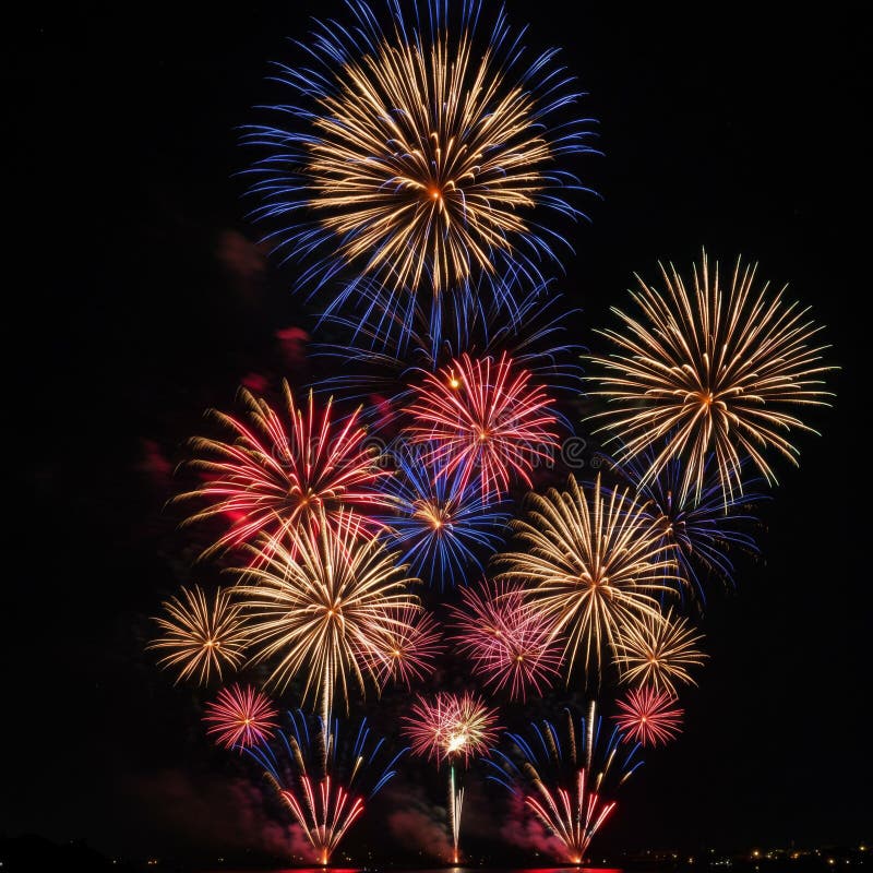 Vibrant Fireworks Display at Night Stock Illustration - Illustration of ...