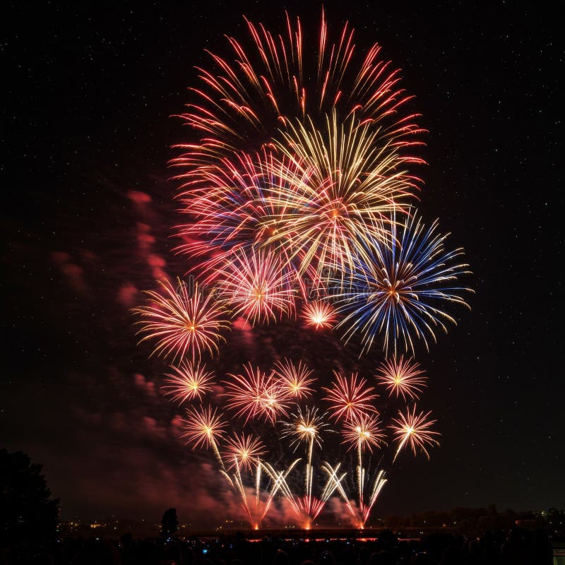 Vibrant Fireworks Display at Night Stock Illustration - Illustration of ...