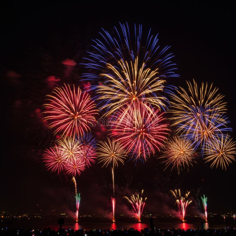 Vibrant Fireworks Illuminate the Night Sky Above a Bustling Cityscape ...