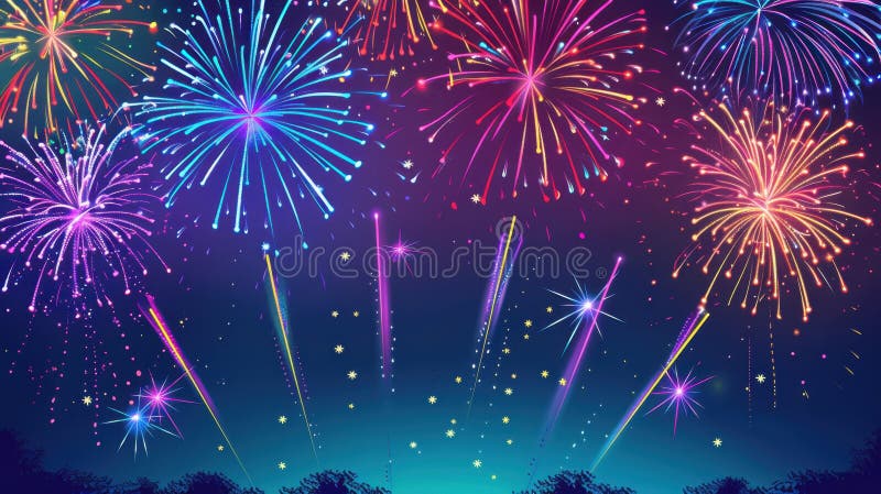 Vibrant Fireworks Display in Night Sky Celebration Stock Photo - Image ...