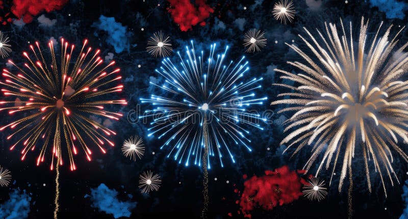 Vibrant Fireworks Display in the Night Sky Stock Illustration ...