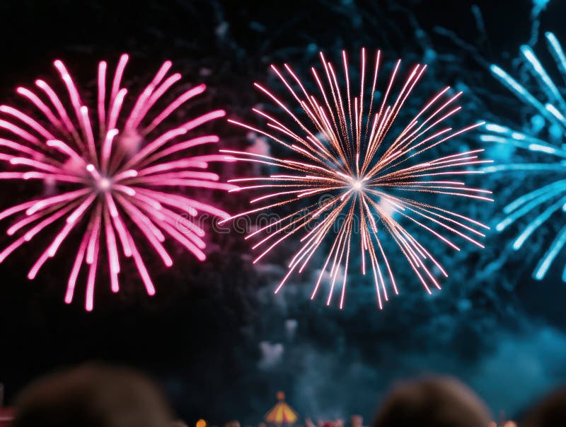 Vibrant Fireworks Display in the Night Sky Stock Illustration ...