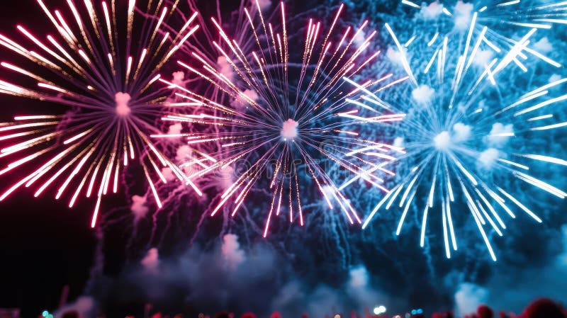 Vibrant Fireworks Display in the Night Sky Stock Illustration ...