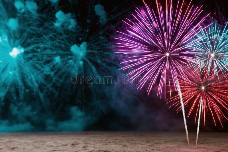 Vibrant Fireworks Display in the Night Sky Stock Illustration ...