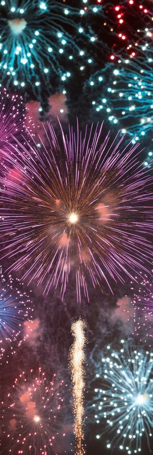 Vibrant Fireworks Display in the Night Sky Stock Illustration ...