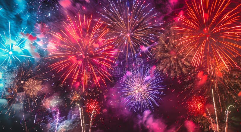 Vibrant Fireworks Display in the Night Sky Stock Illustration ...