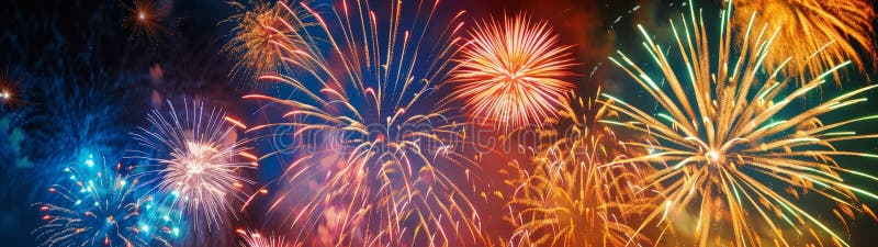 Vibrant Fireworks Display in the Night Sky Stock Illustration ...