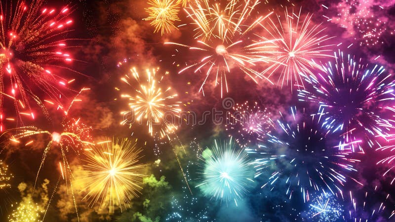 Vibrant Fireworks Explode in Night Sky, Illuminating Celebration with ...