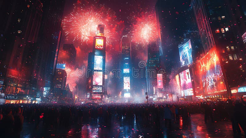 Vibrant Fireworks Explode Over a Massive Crowd in Times Square on New ...