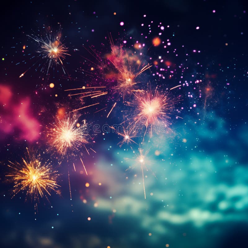 Vibrant Fireworks Exploding Against a Dark Night Sky Stock Illustration ...