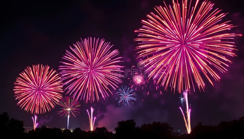 Vibrant Fireworks Display Bursting Against Dark Night Sky Over ...