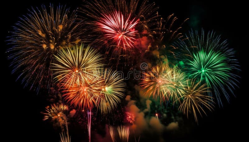 Vibrant Fireworks Illuminate the Dark Night Sky in Explosive ...