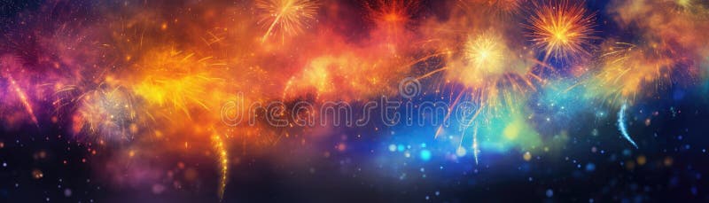 Vibrant Fireworks Lighting Up a Blurred Night Sky Banner Background ...