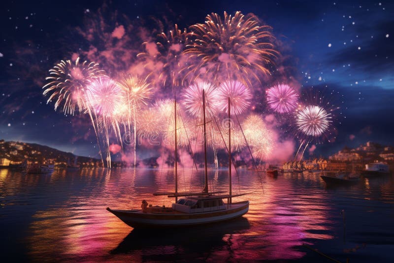 Vibrant Fireworks Lighting Up the Night Sky Stock Illustration ...