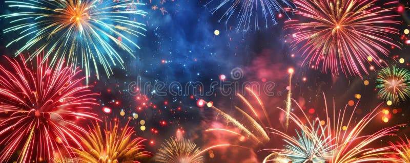 Vibrant Fireworks of Red, Blue, and Green Explode Against a Dark Sky ...