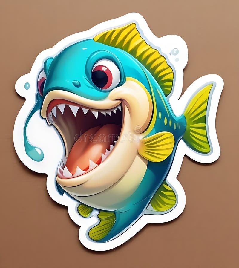 A Vibrant Fish Sticker with an Oversized Mouth and Teeth Stock ...