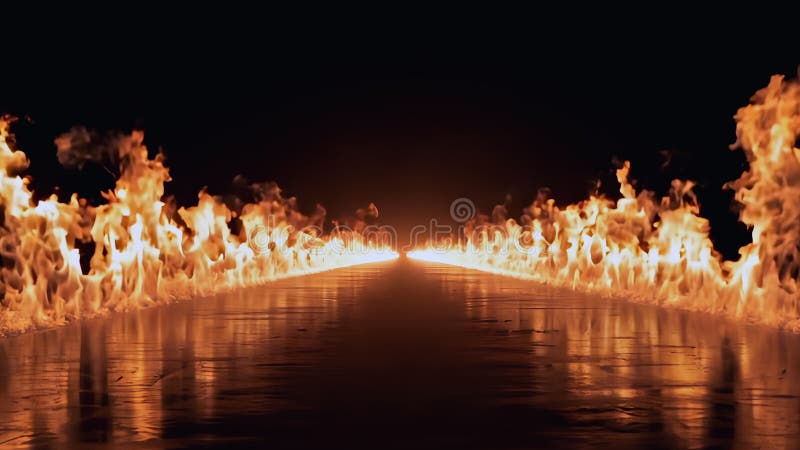 The Flickering Flames Illuminate a Dark Pathway, Creating an Intense ...