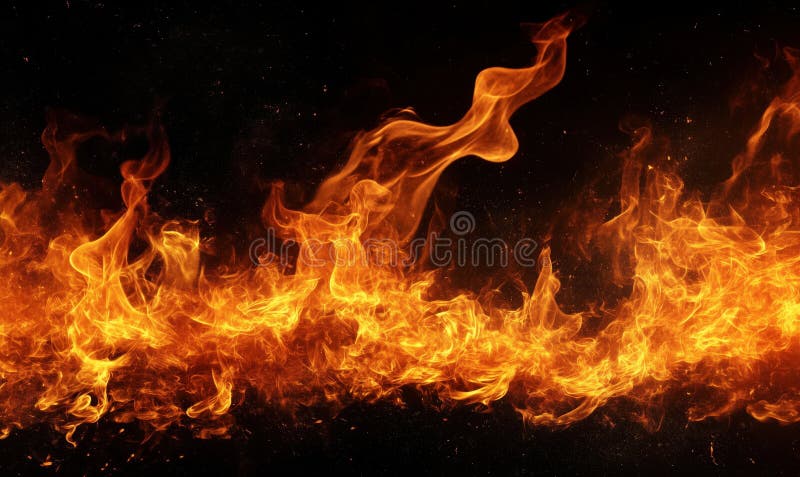 Vibrant Flames Dancing Against Dark Background Creating Dramatic Fire ...