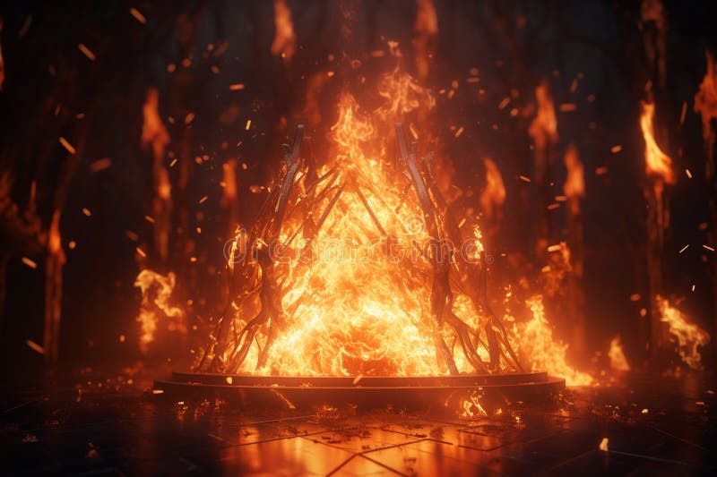 Vibrant Flames Dancing in a Ceremonial Bonfire Evo Stock Illustration ...