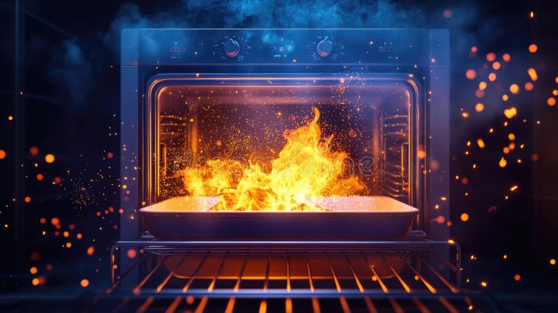 Vibrant Flames Erupting Inside an Oven with Dramatic Lighting and ...
