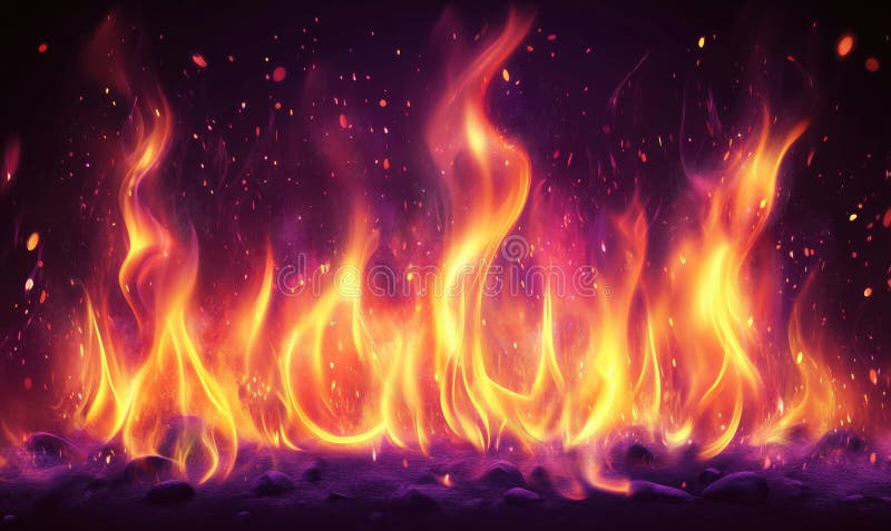 Vibrant Flames with Glowing Embers, Dynamic Fire Patterns, Purple ...