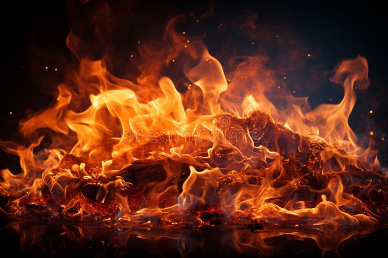 Vibrant Flames Isolated on Black Background Stock Illustration ...