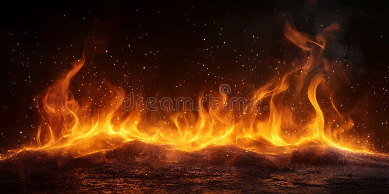 Fiery Flames on a Dark Landscape with Glowing Embers Abstract ...