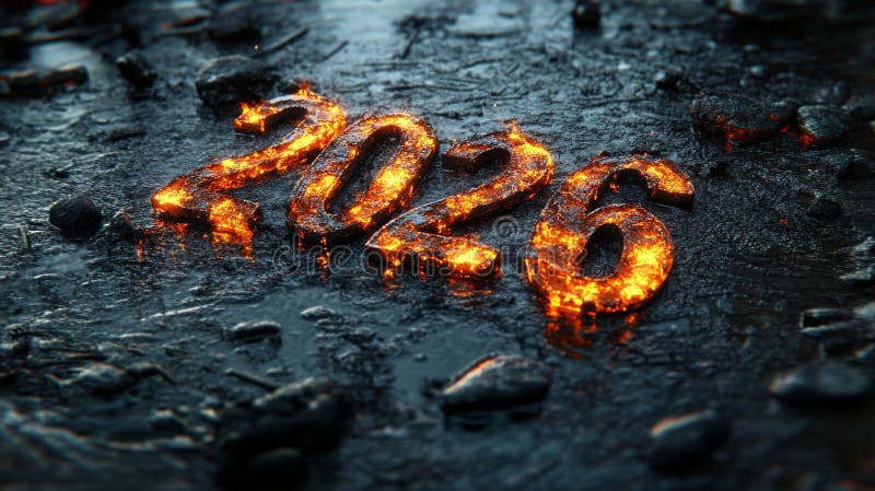 Vibrant Flames and Sparks Shape the Number 2026, Producing a Dynamic ...