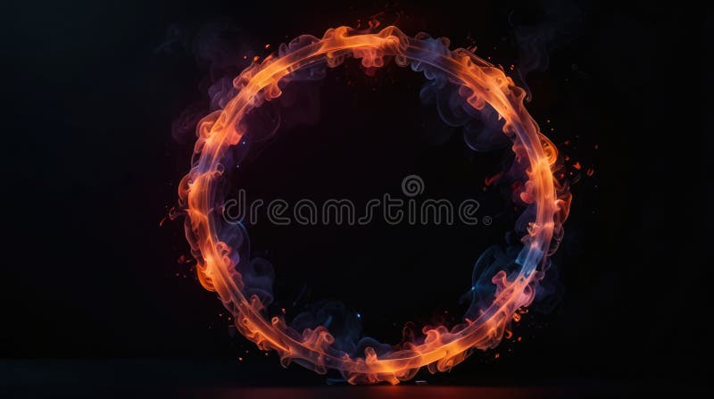 Vibrant Flaming Ring of Fire on Black Background, Isolated Fiery ...