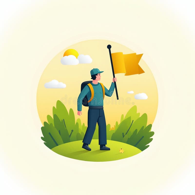 Vibrant Flat Design Icon of Tour Guide with Flag and Map Symbol Stock ...