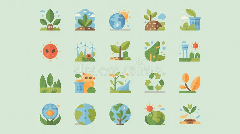 Flat Design Illustrations Featuring Plants Trees Earth Sun Renewable ...