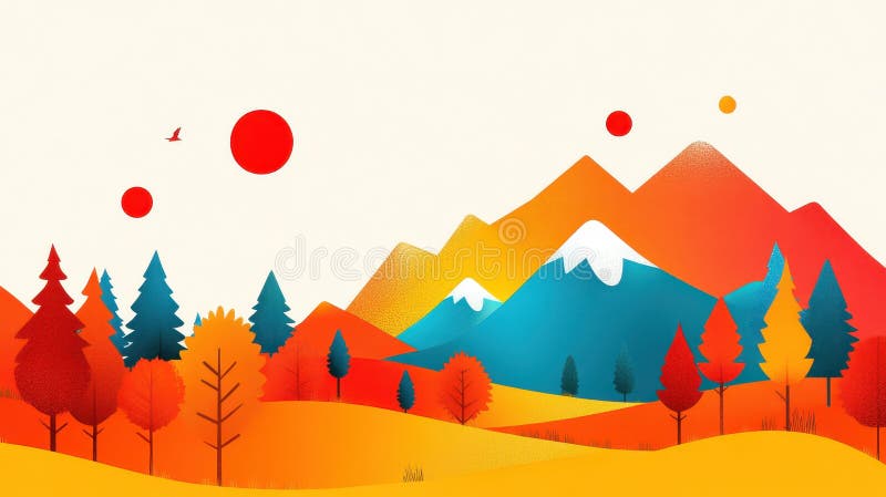 Vibrant Flat Design Nature Background Stock Photo - Image of hills ...
