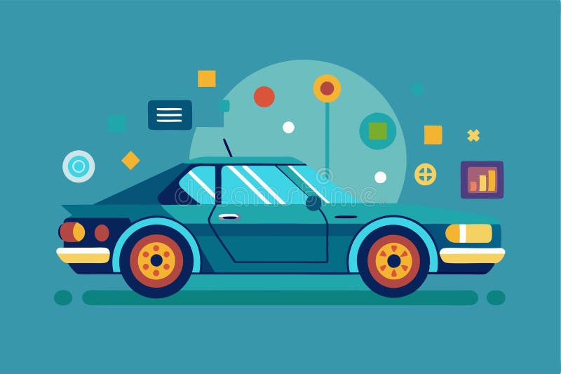 A Vibrant Flat Design Showcases a Classic Car Surrounded by Geometric ...