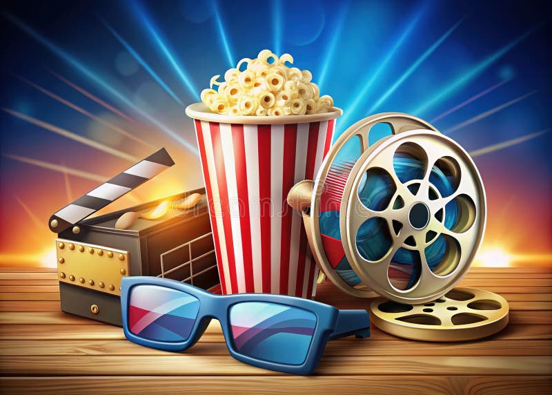 Flat Illustration of Cinema Essentials Clapperboard Glasses Camera ...