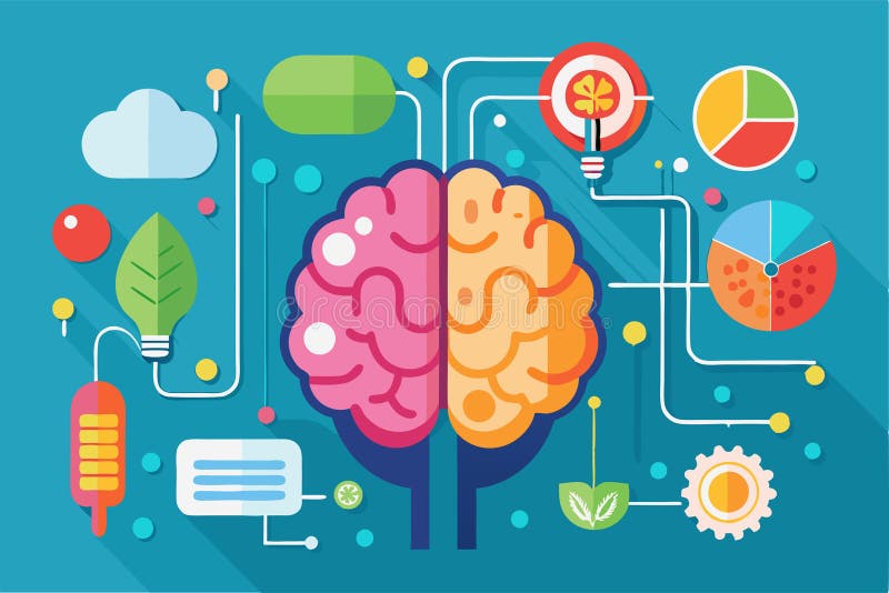 A Vibrant Flat Illustration Showcases a Brain Design Integrated with ...