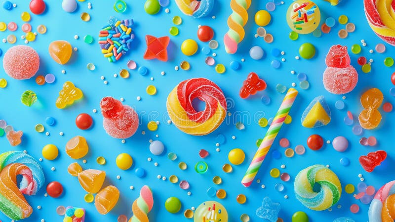 A Vibrant Flat Lay of Assorted Candies and Sweets Stock Photo - Image ...
