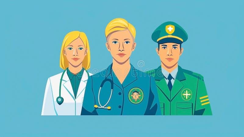 Flat Vector Illustration of Diverse Public Safety and Healthcare ...
