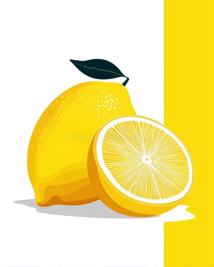 Modern Lemon Illustration with Color Block Background and Minimalistic ...