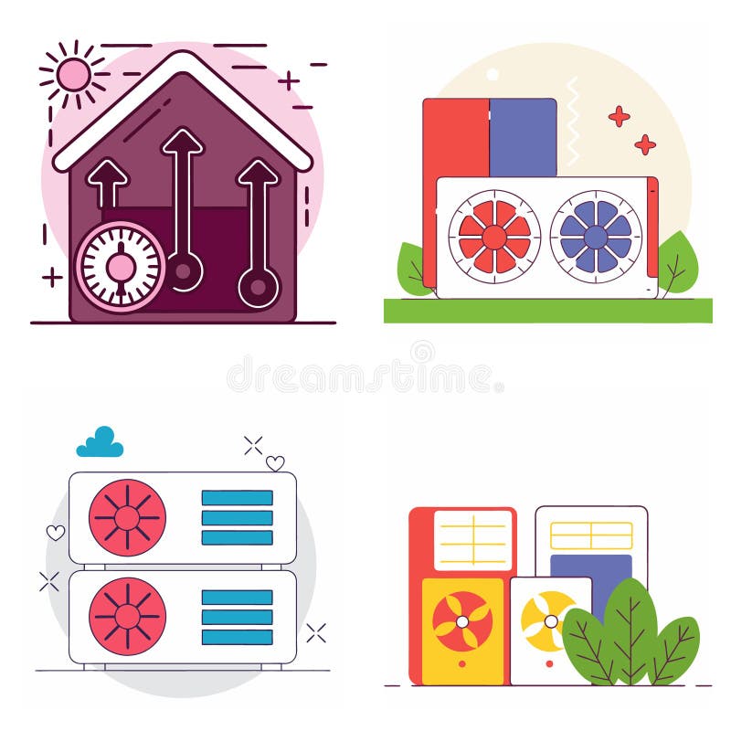 Colorful Illustrations of Hvac Systems and Components Including Air ...